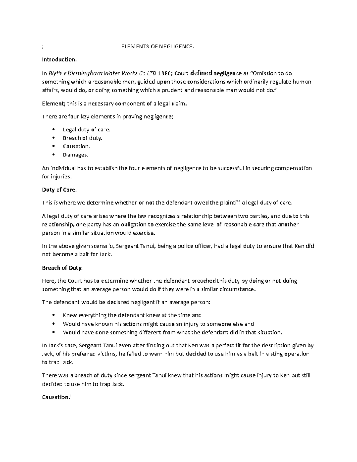 Elements OF Negligence - ; ELEMENTS OF NEGLIGENCE. Introduction. In ...