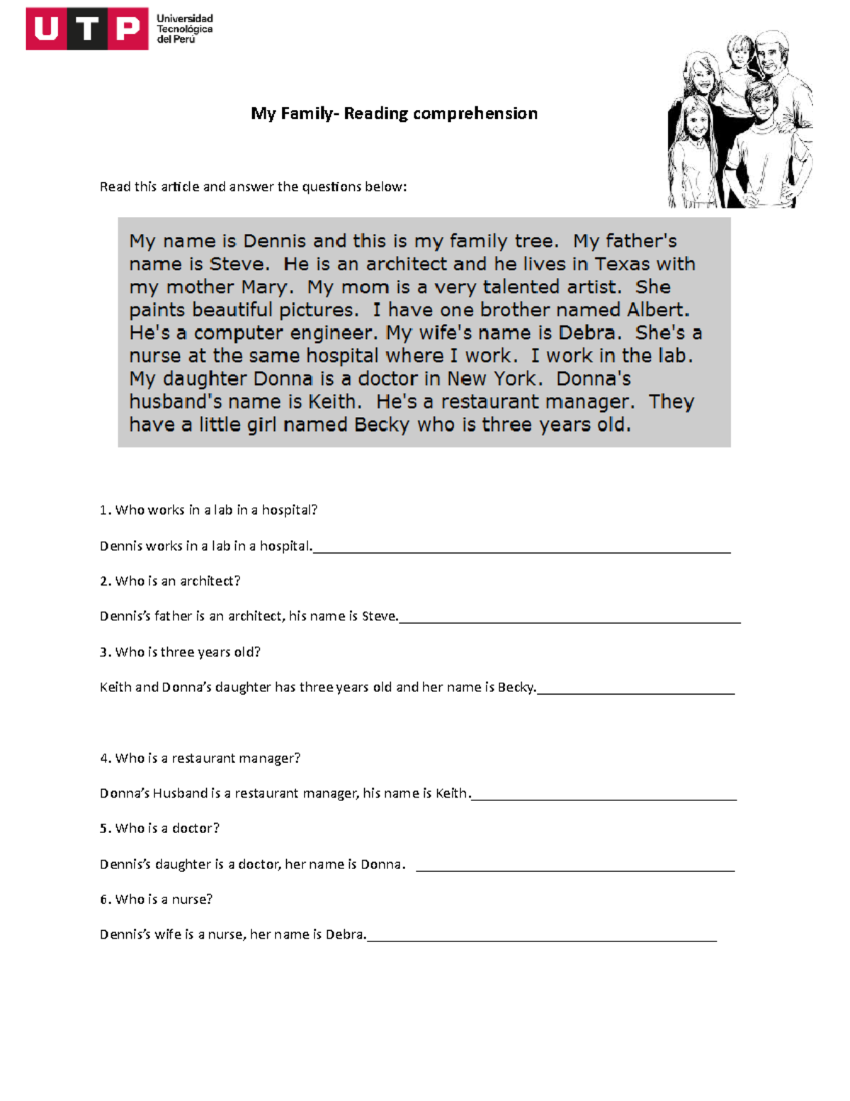 Homework - La Familia - Reading comprehension - My Family- Reading ...