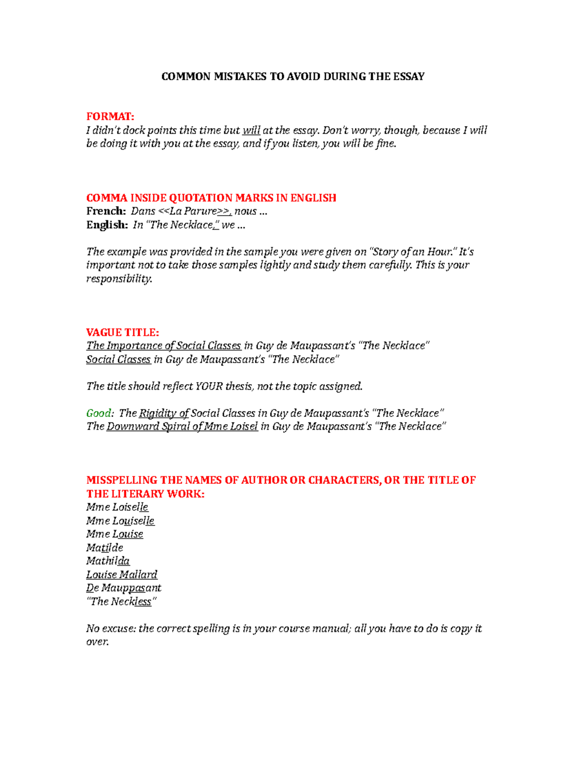 Common Mistakes TO Avoid D - COMMON MISTAKES TO AVOID DURING THE ESSAY ...