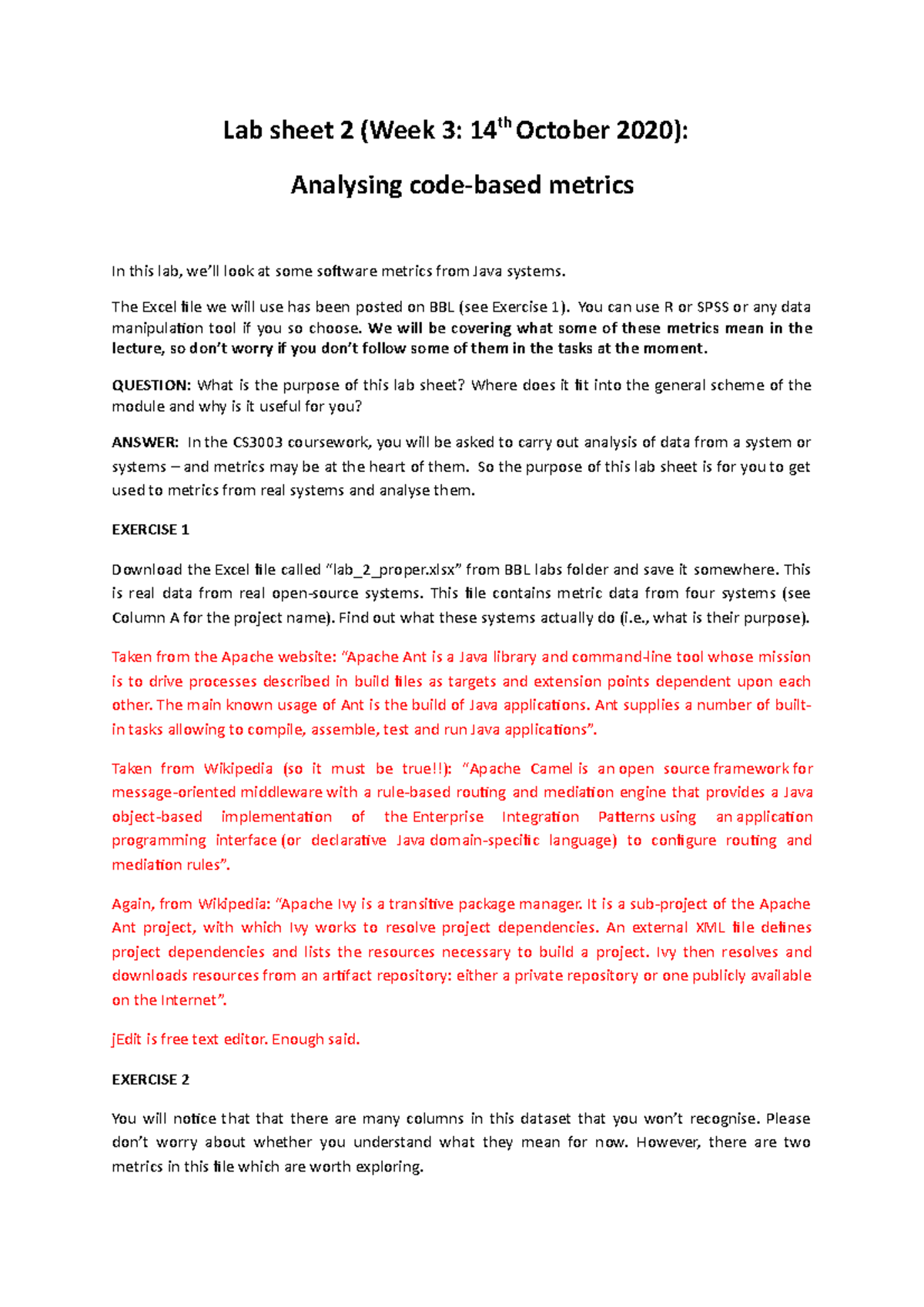 Labsheet 2 week 3Oct 20 solutions - CS3609 - Brunel University - Studocu