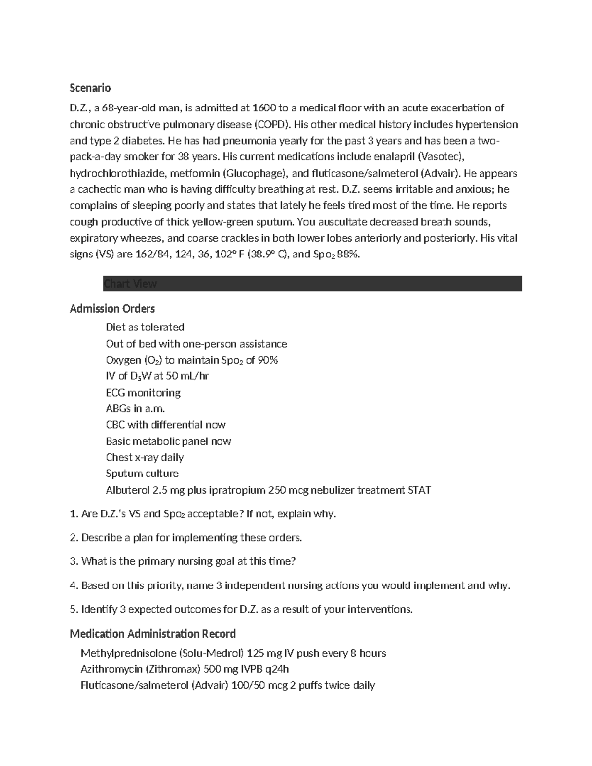Harding Case 33 COPD 7th ed - Scenario D., a 68-year-old man, is ...