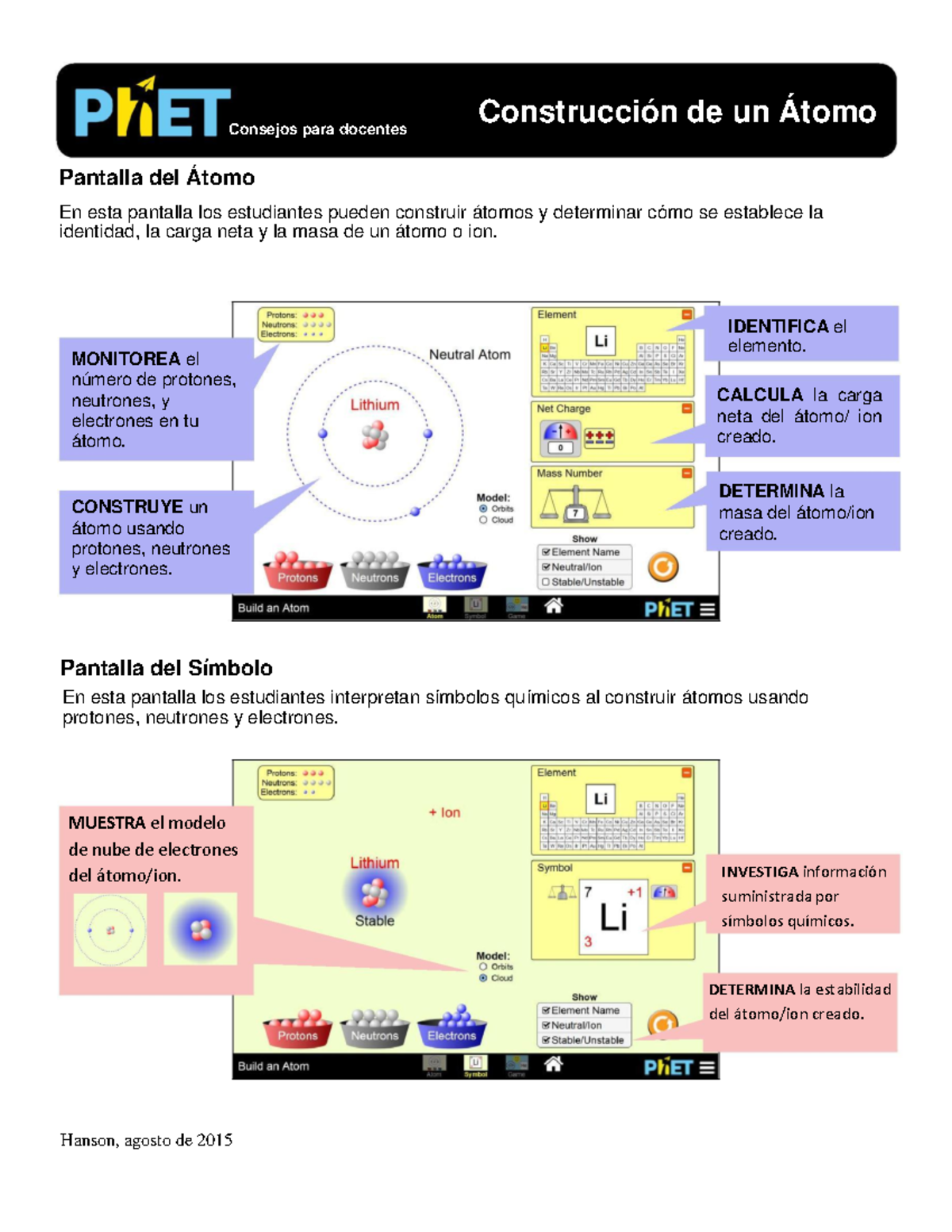 Construye un Átomo-Guía para el Docente - Pantalla del Átomo En esta ...