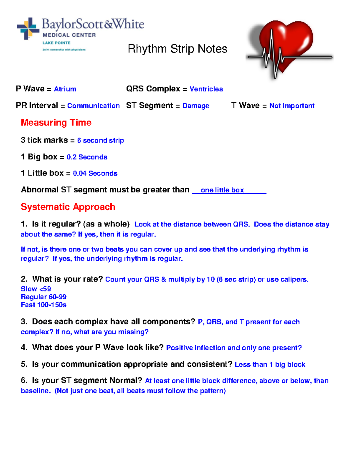 Rhythm Strip Notes - Complete - Rhythm Strip Notes P Wave = Atrium PR ...