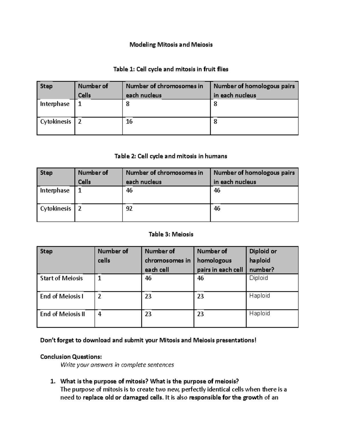 03 02a Lab - Easy - Modeling Mitosis and Meiosis Table 1: Cell cycle ...