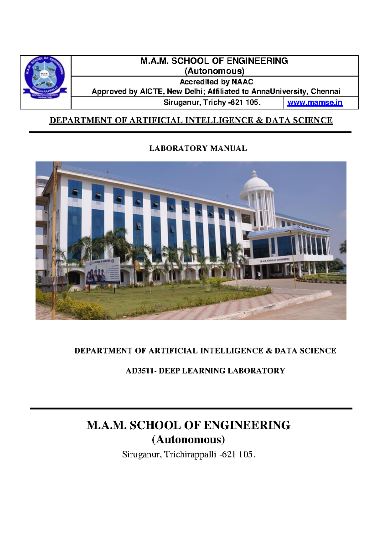 AD3511 Deep Learning Lab Manual - DEPARTMENT OF ARTIFICIAL INTELLIGENCE ...