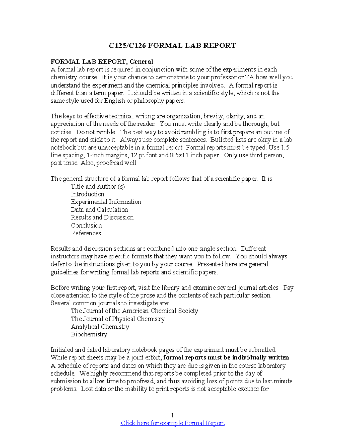 Formal Report Information-1 - C125/C126 FORMAL LAB REPORT FORMAL LAB ...