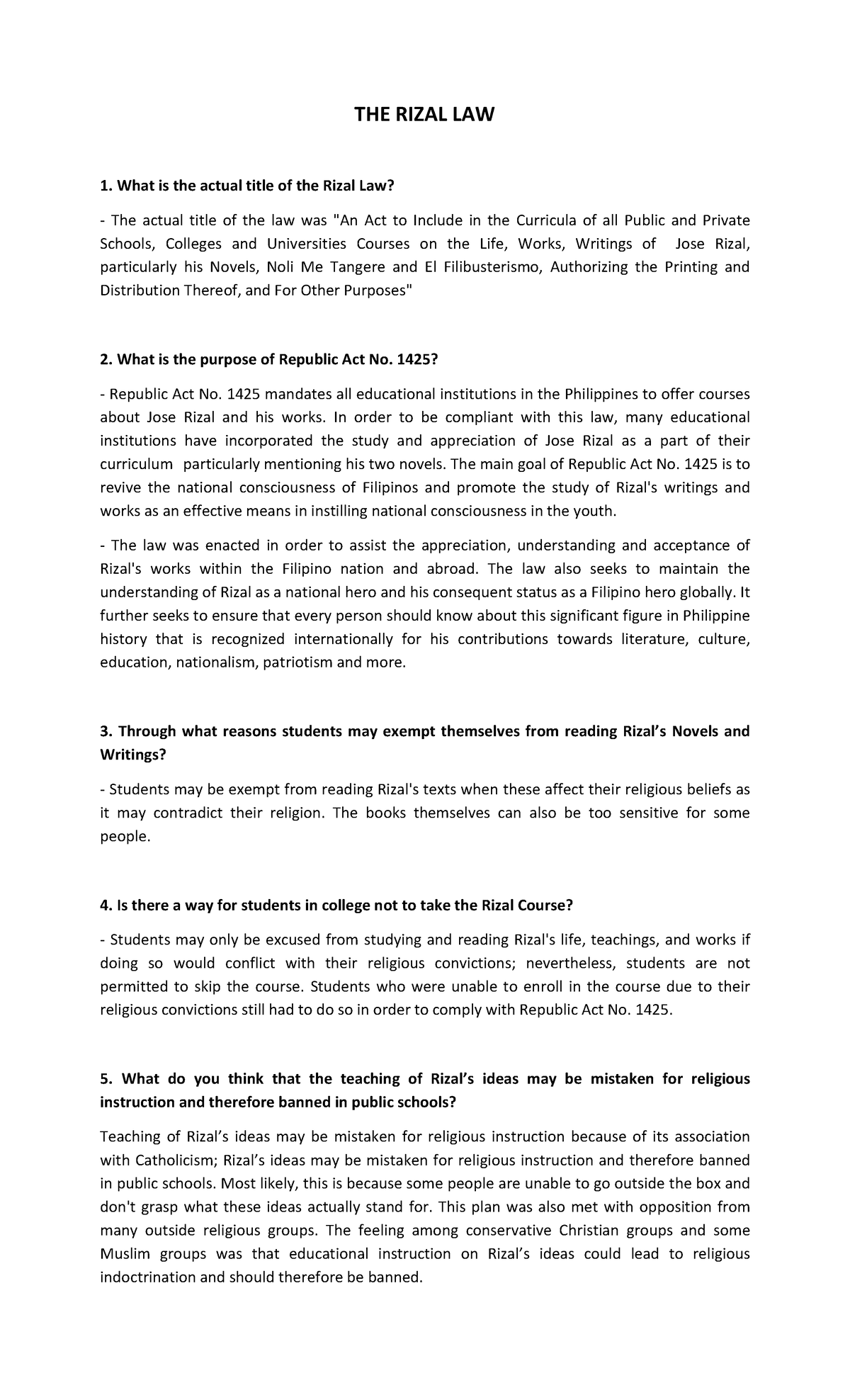 Rizal - 1425? Republic Act No. 1425 mandates all educational ...