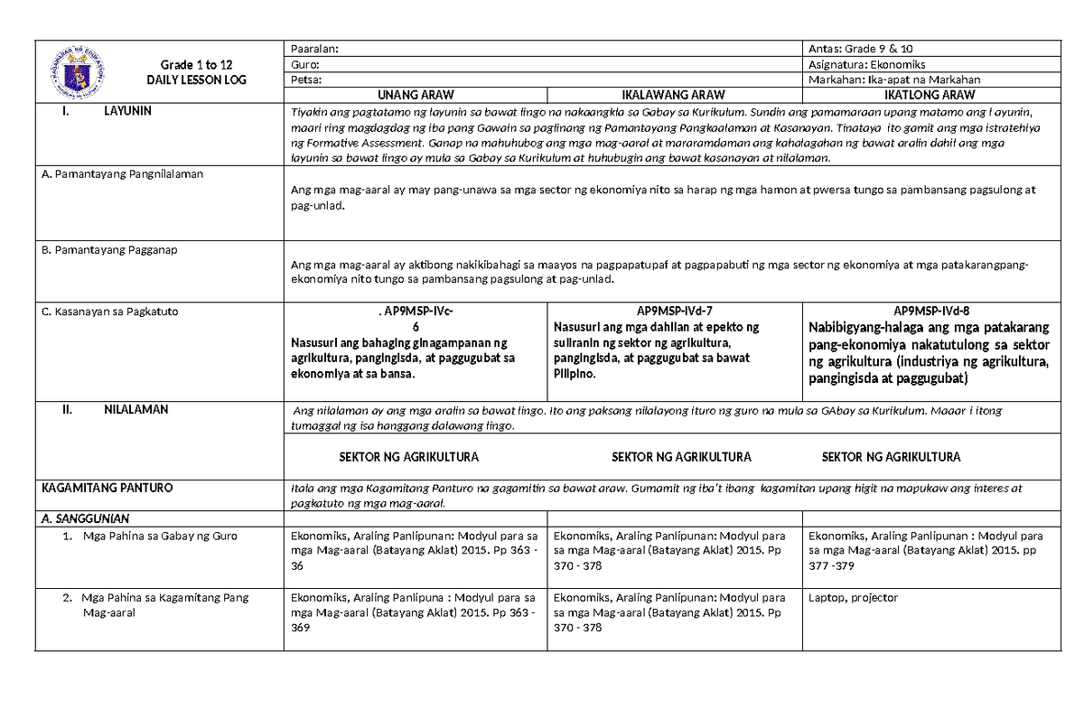 Dll-03 - A SAMPLE DLL - Grade 1 to 12 DAILY LESSON LOG Paaralan: Antas ...
