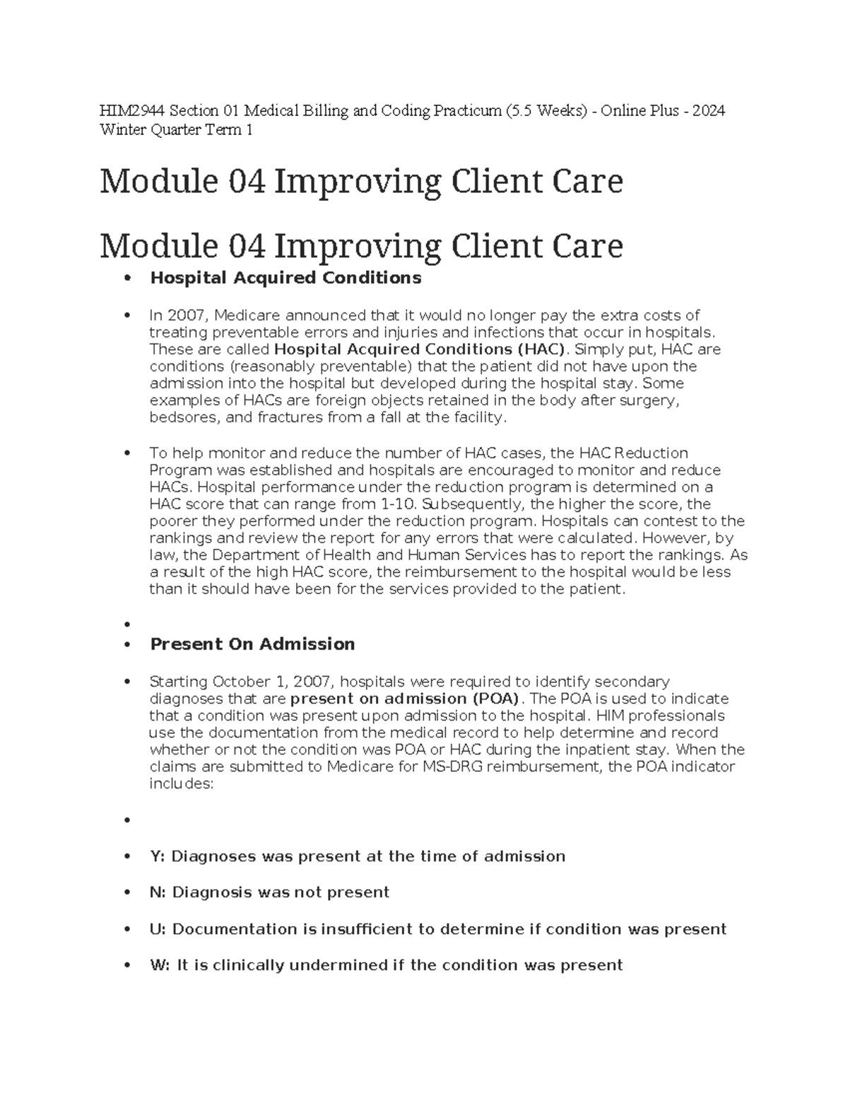 Course reading HIM 2944 Section 01 Medical Billing and Coding Practicum ...