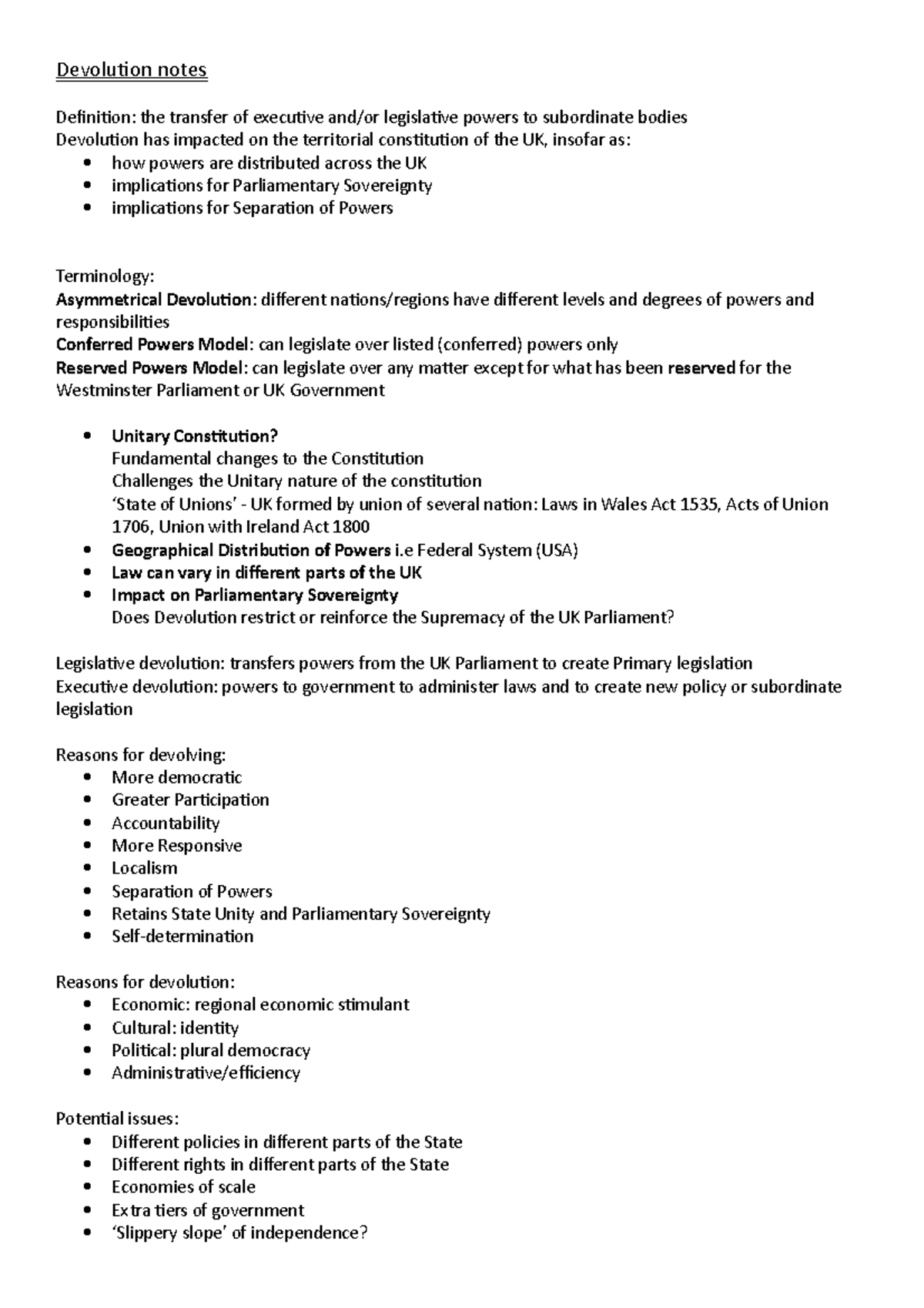 Devolution Notes Devolution Notes Definition The Transfer Of Executive And Or Legislative