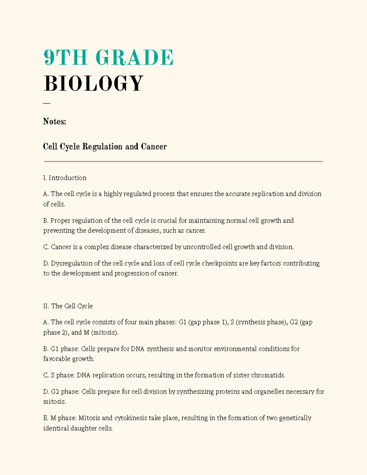 Cell Cycle Regulation and Cancer - 9TH GRADE BIOLOGY ___ Notes: Cell ...