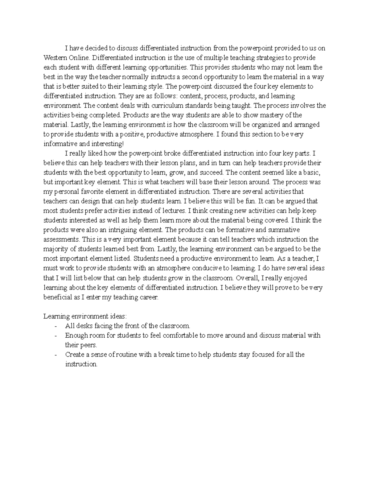 Article Summary 3 - Notes - I have decided to discuss differentiated ...