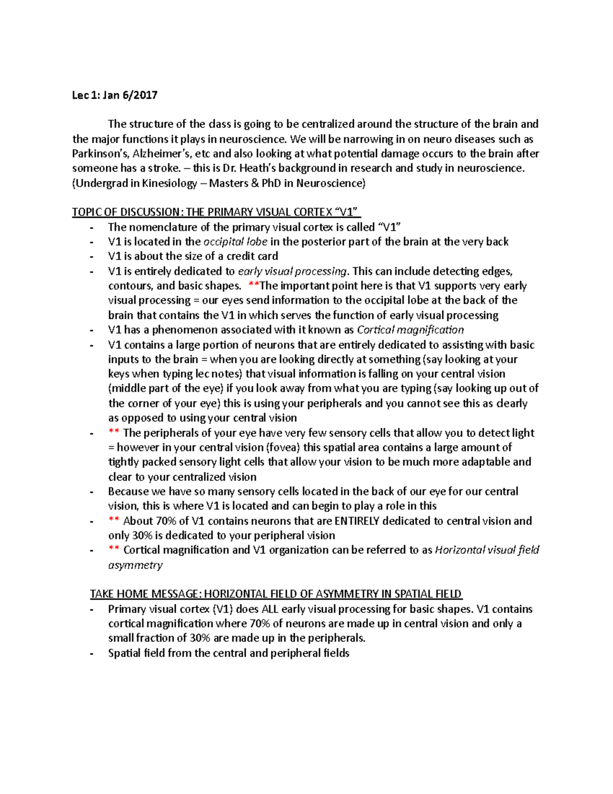 Lec 1 - Jan 6 - kin 1080 lecture notes - Lec 1: Jan 6/ The structure of ...