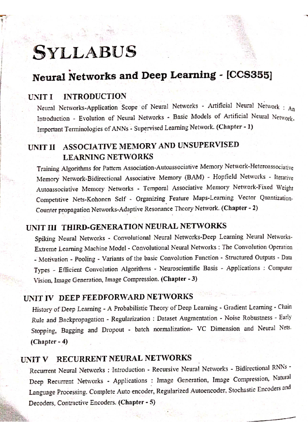 Neural network syllabus & 1- unit - SYLLABUS Neural Networks and Deep Learning UNIT I ...