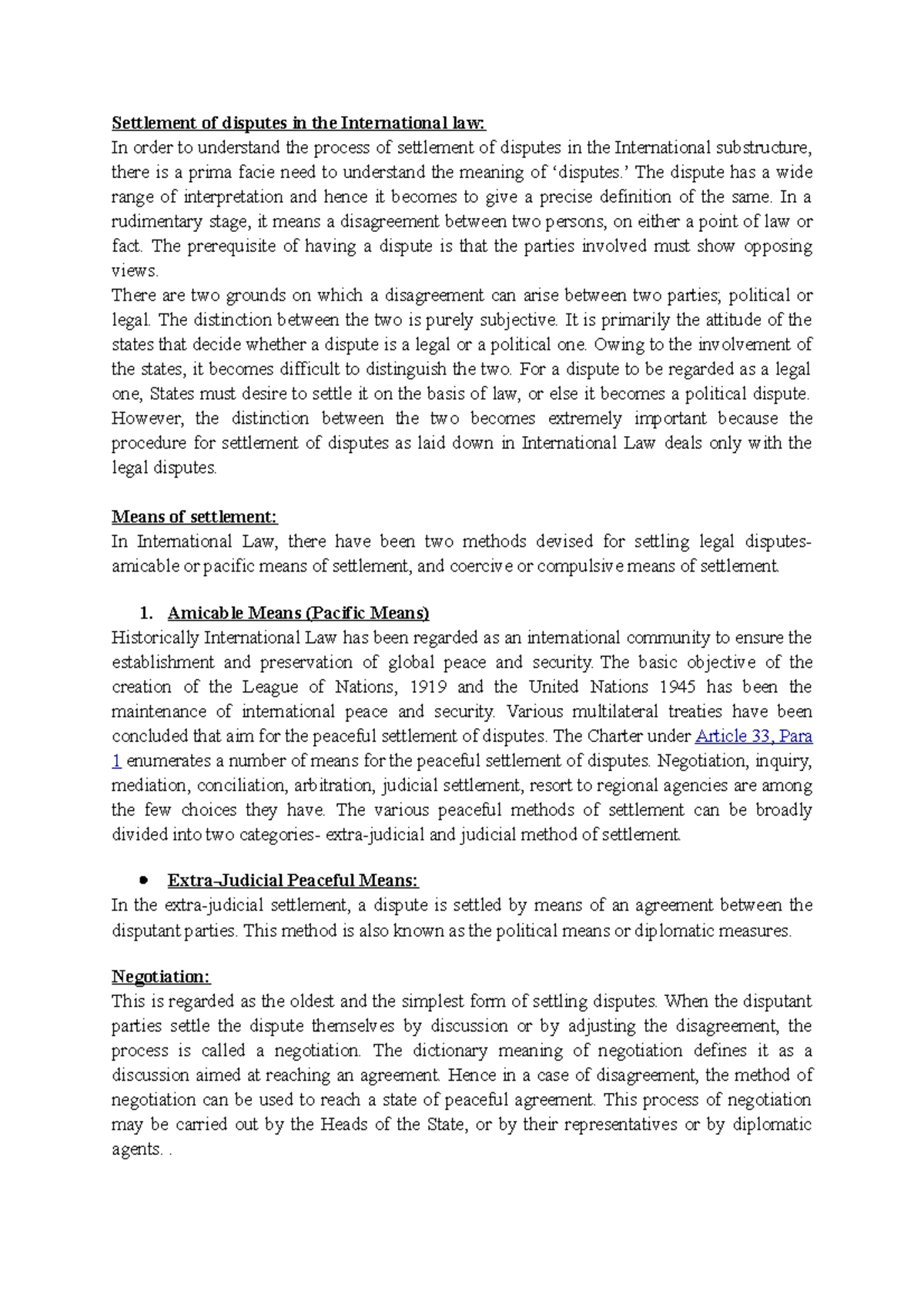 Settlement of disputes (Answer 2) - Settlement of disputes in the ...