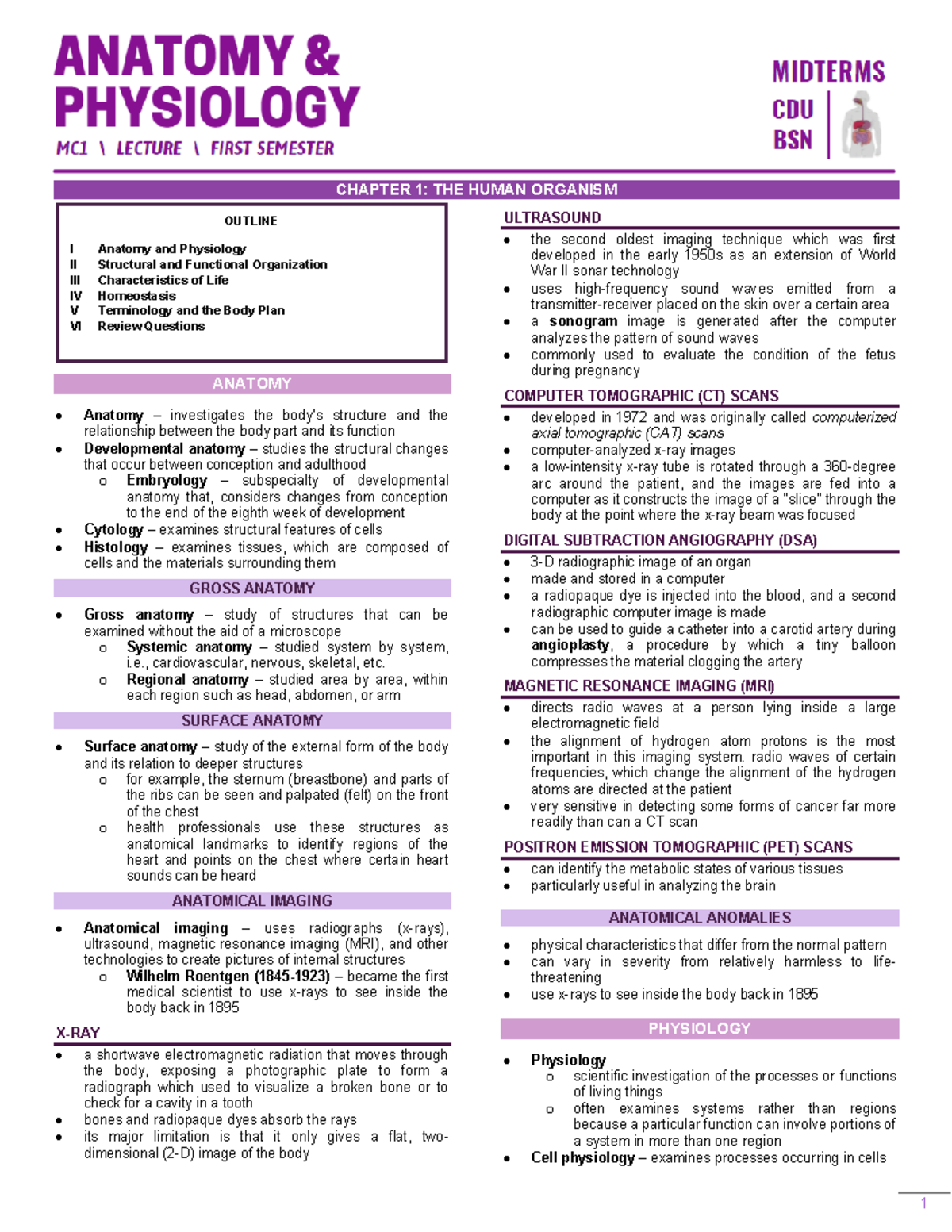MC1 1M Introduction to Anatomy and Physiology - ANATOMY Anatomy ...