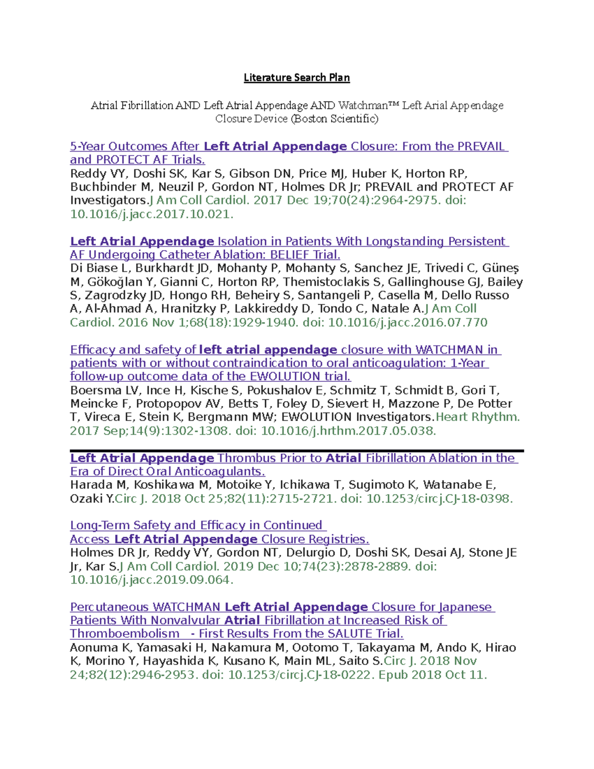 Literature Search Plan - Literature Search Plan Atrial Fibrillation AND ...