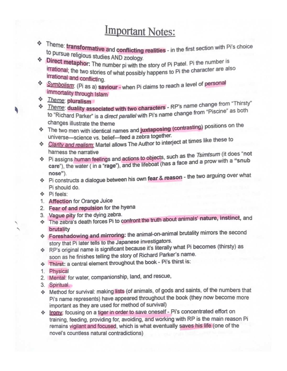 Life Of Pi (Themes, Symbols, Motifs) - Important Notes: Theme ...