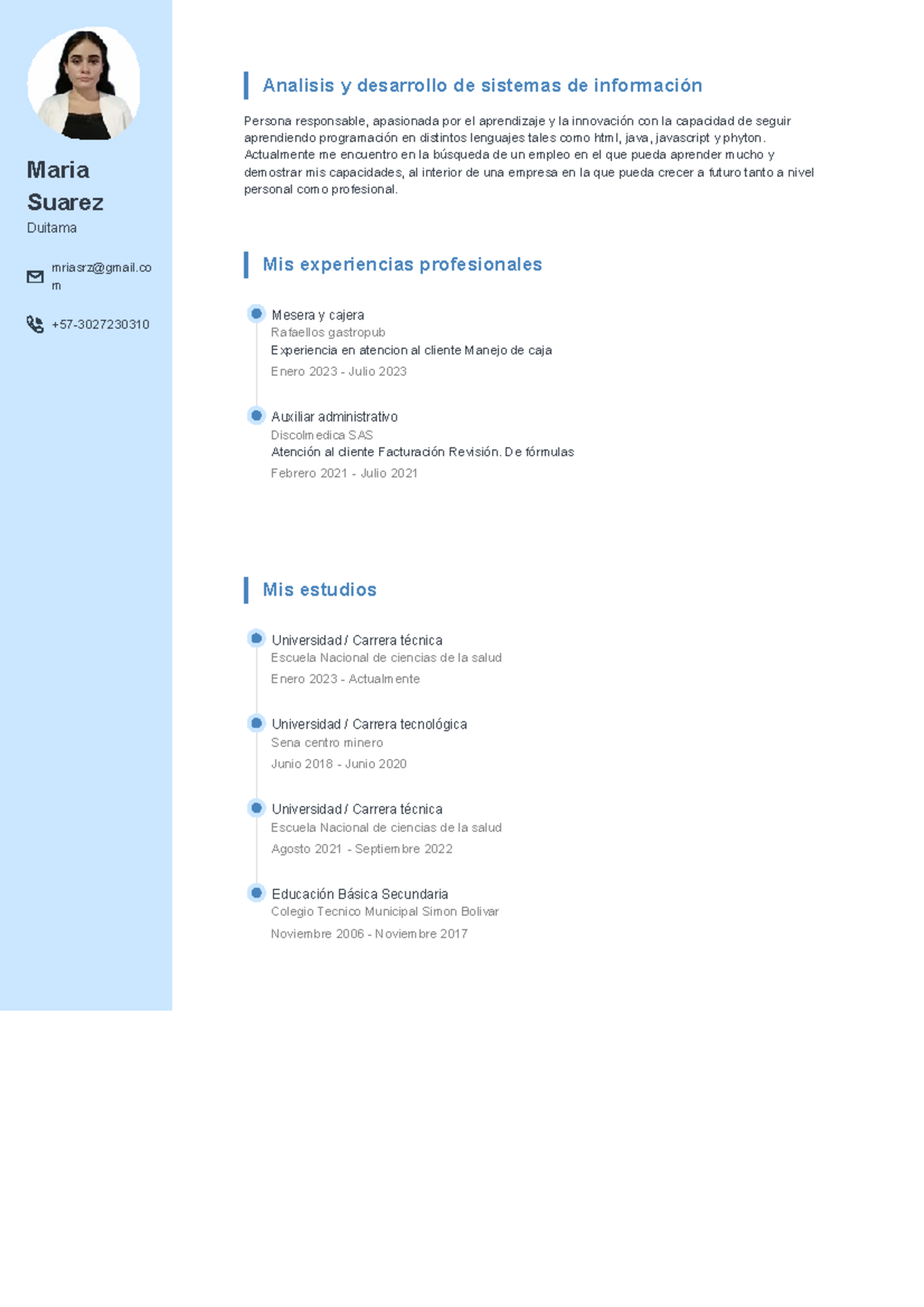 Mriasrz - mjmmm - Maria Suarez Duitama mriasrz@gmail m +57- Persona ...