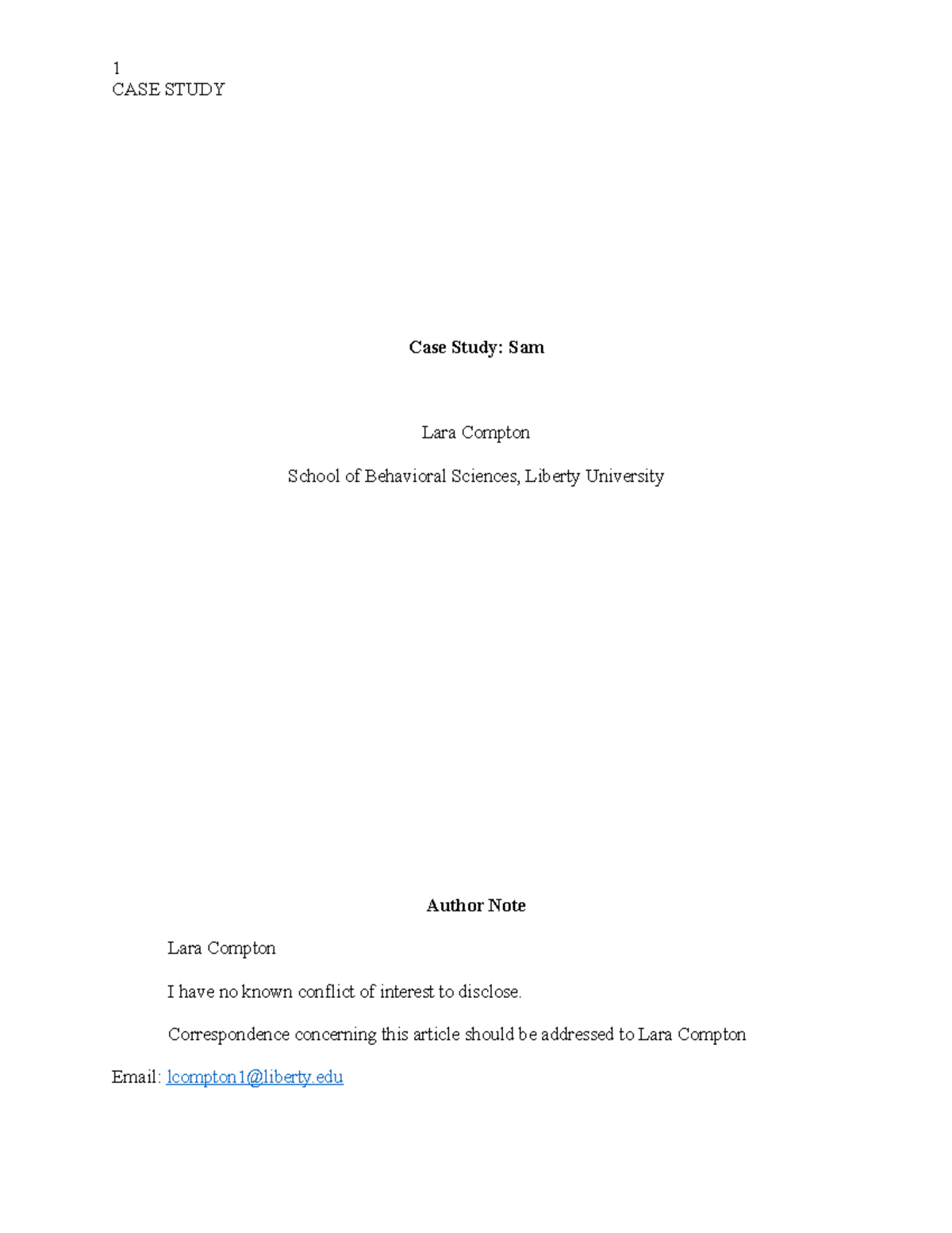 Case Study 2 - Sam COUC 546 - CASE STUDY Case Study: Sam Lara Compton School of Behavioral ...
