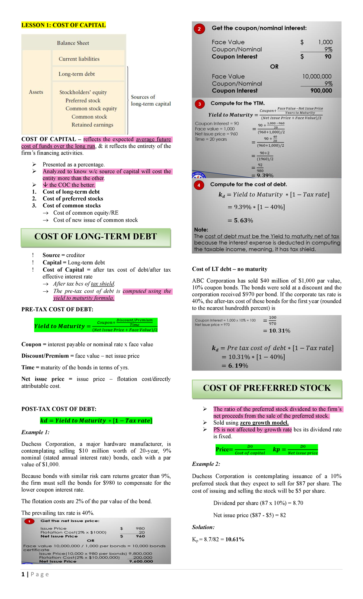 Lesson - Cost of capital - 1 | P a g e LESSON 1: COST OF CAPITAL COST ...