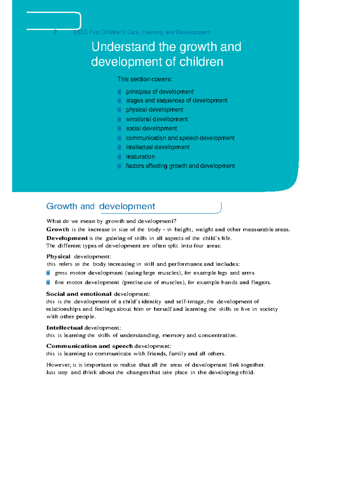 Understand Growthand Development - 2 BTEC First Children ’s Care ...
