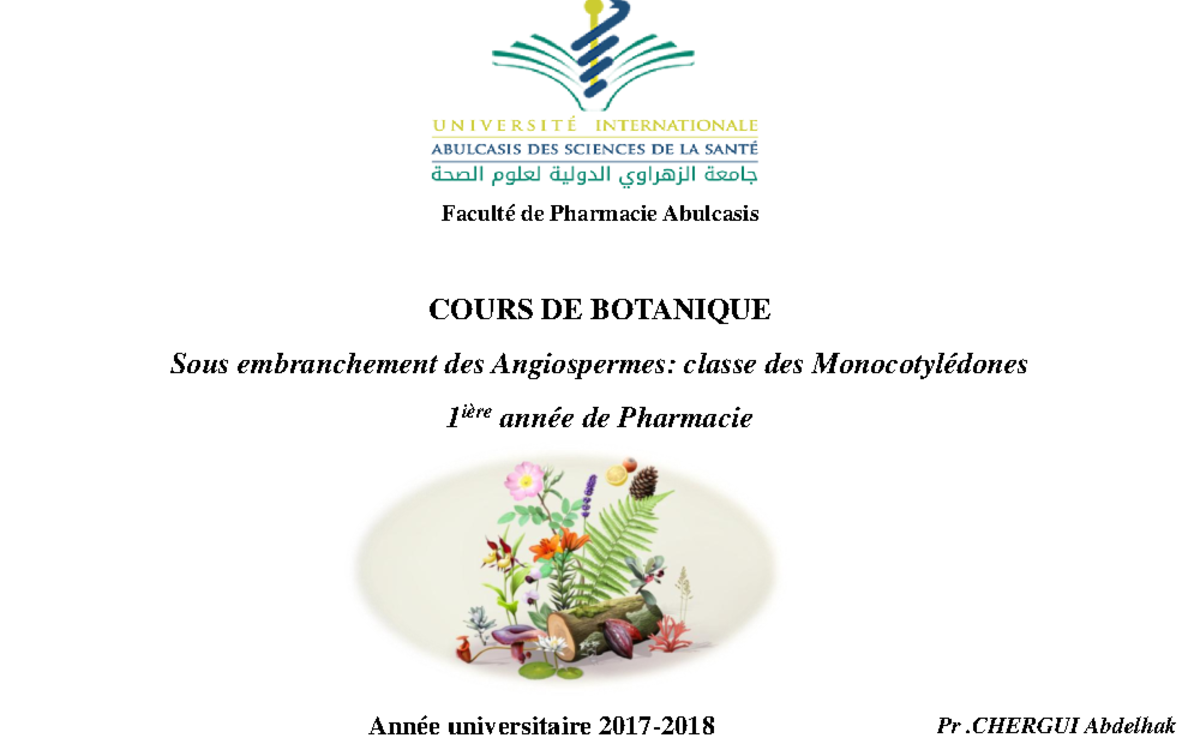 3 Monocotylédones - physiologie vegetale - COURS DE BOTANIQUE Sous embranchement des ...