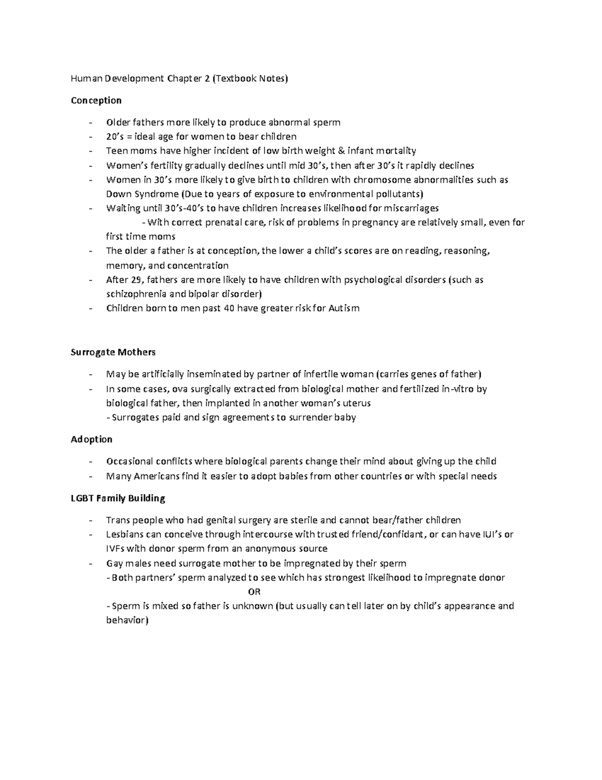 Chapter 2 Notes from Textbook and Lecture - Human Development Chapter 2 ...