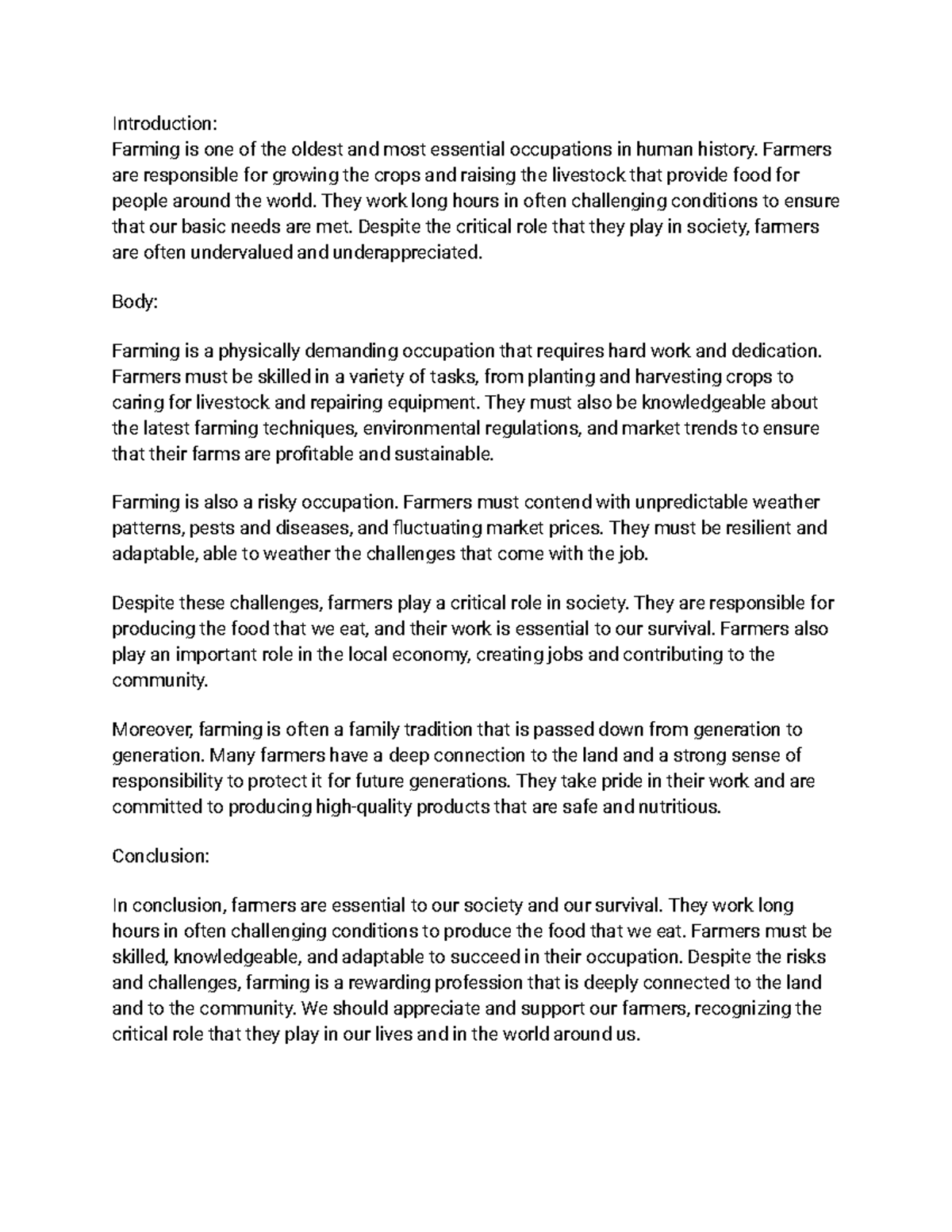 Farmer - Essay - Introduction: Farming is one of the oldest and most ...