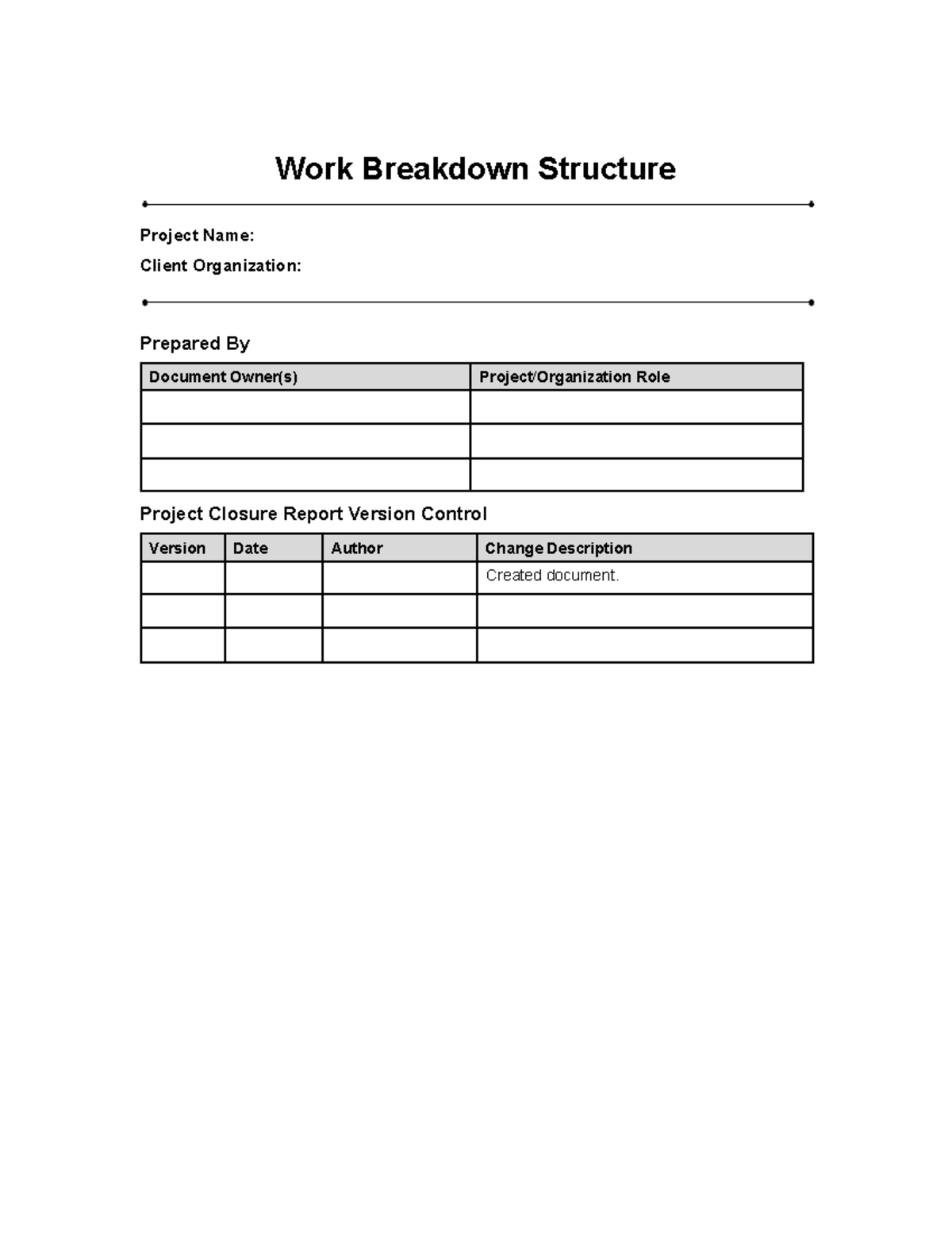 Work Breakdown Structure V3 for class - Project Name: Client ...