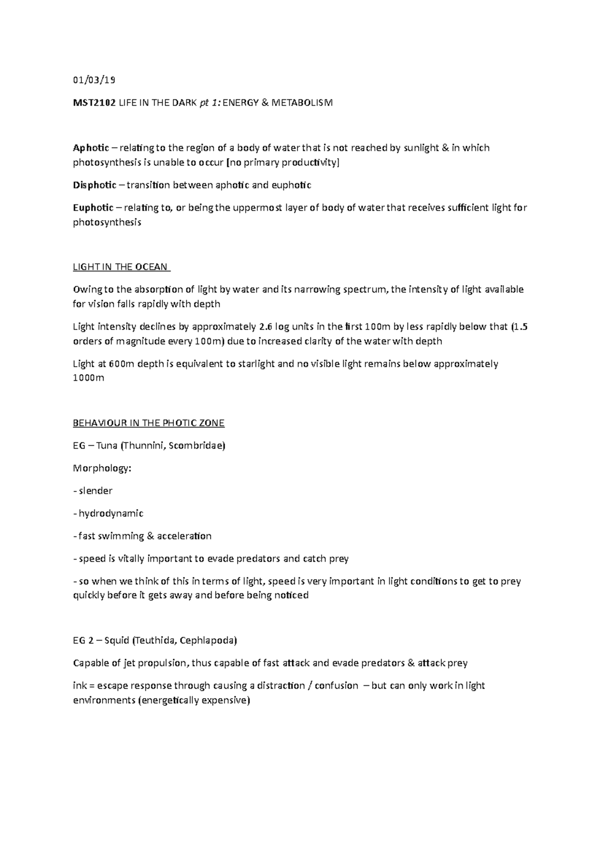 Life in the dark pt 1 - 01/03/ MST2102 LIFE IN THE DARK pt 1: ENERGY ...