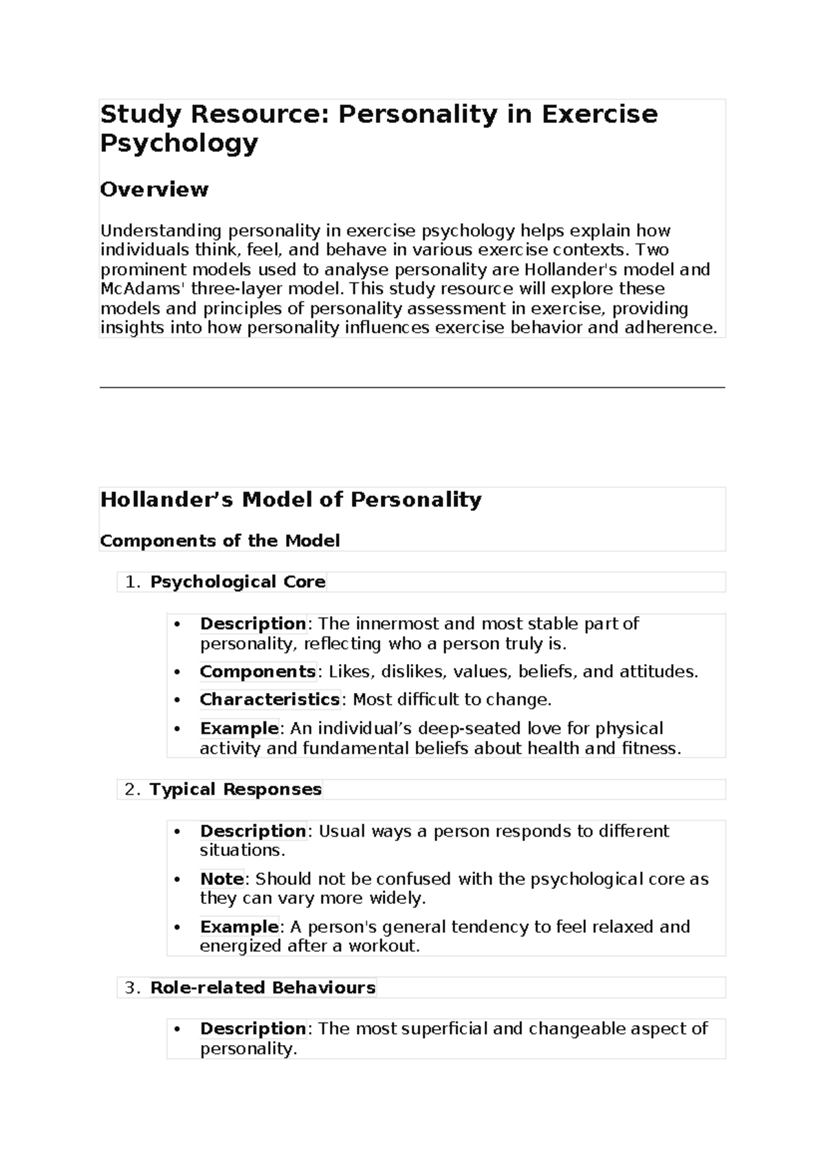 XNB175 - Theme 3 study Resource - Study Resource: Personality in ...