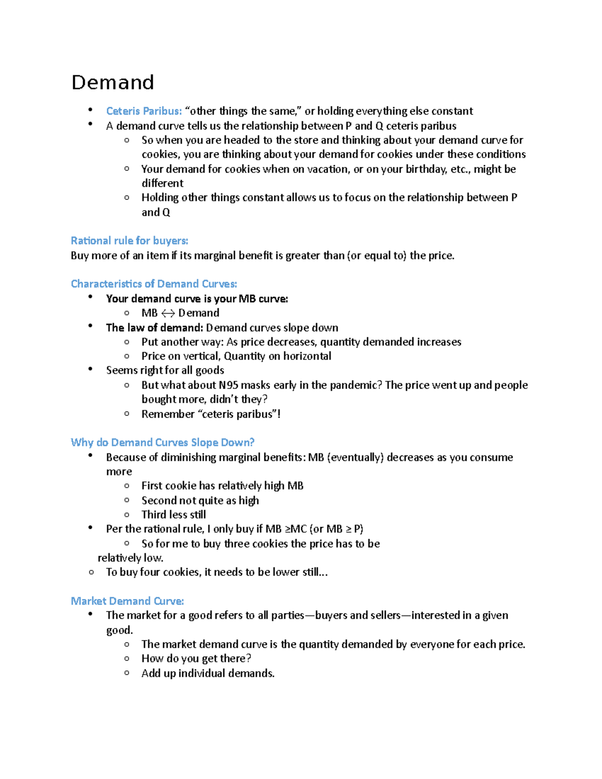 Demand - Prof. was David Burk - Demand Ceteris Paribus: “other things ...