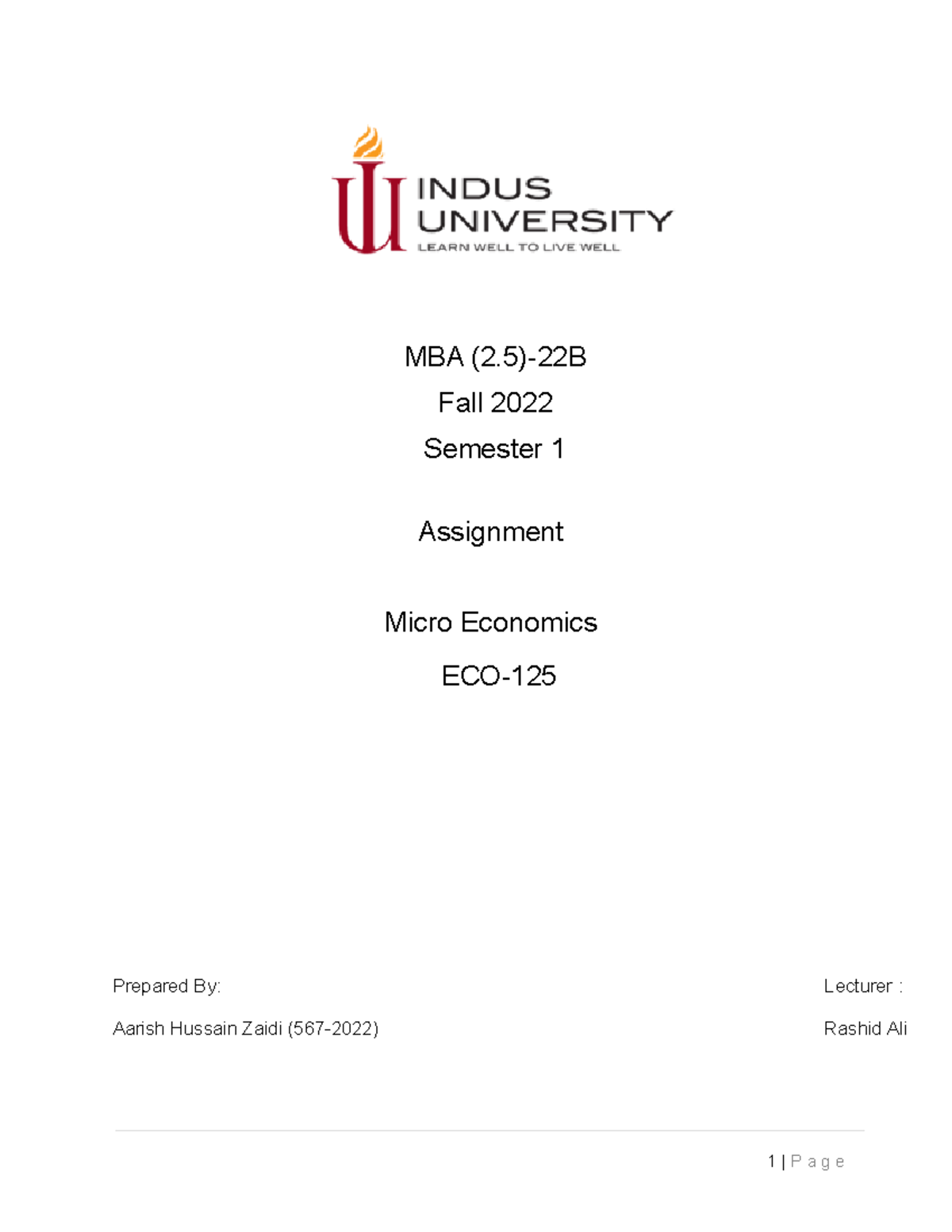Final Assignment - MBA (2)-22B Fall 2022 Semester 1 Assignment Micro ...