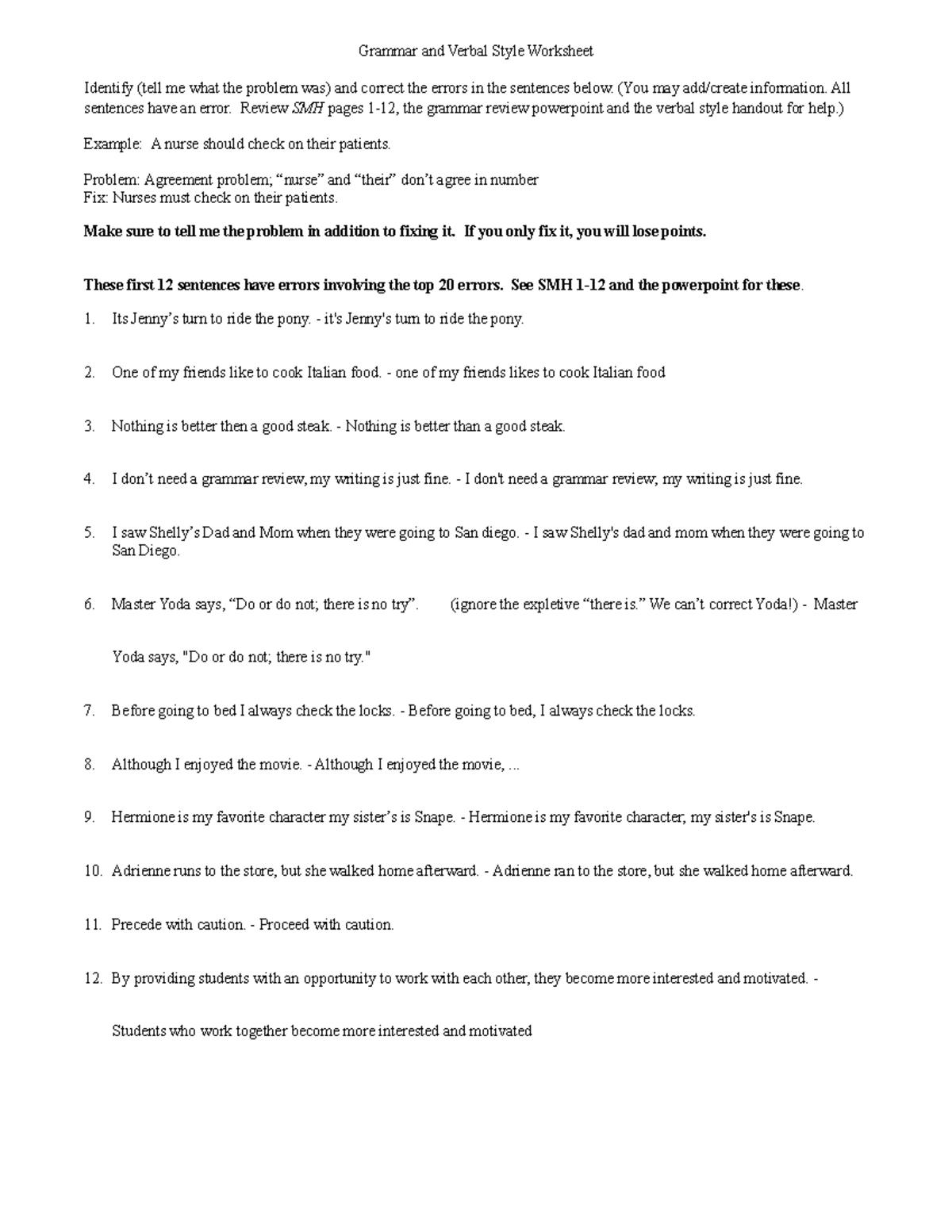 Grammar Review Worksheet 20221 - Grammar and Verbal Style Worksheet ...