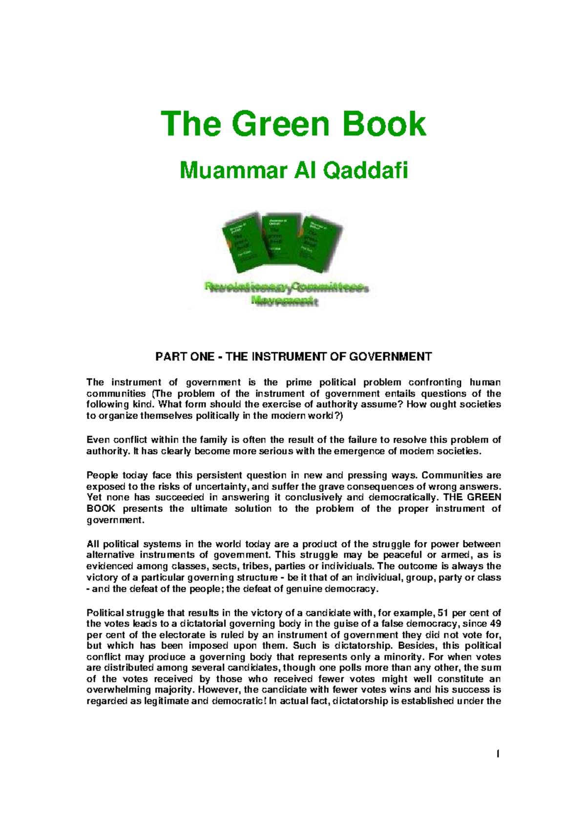 The-green-book - The Green Book Muammar Al Qaddafi PART ONE - THE ...