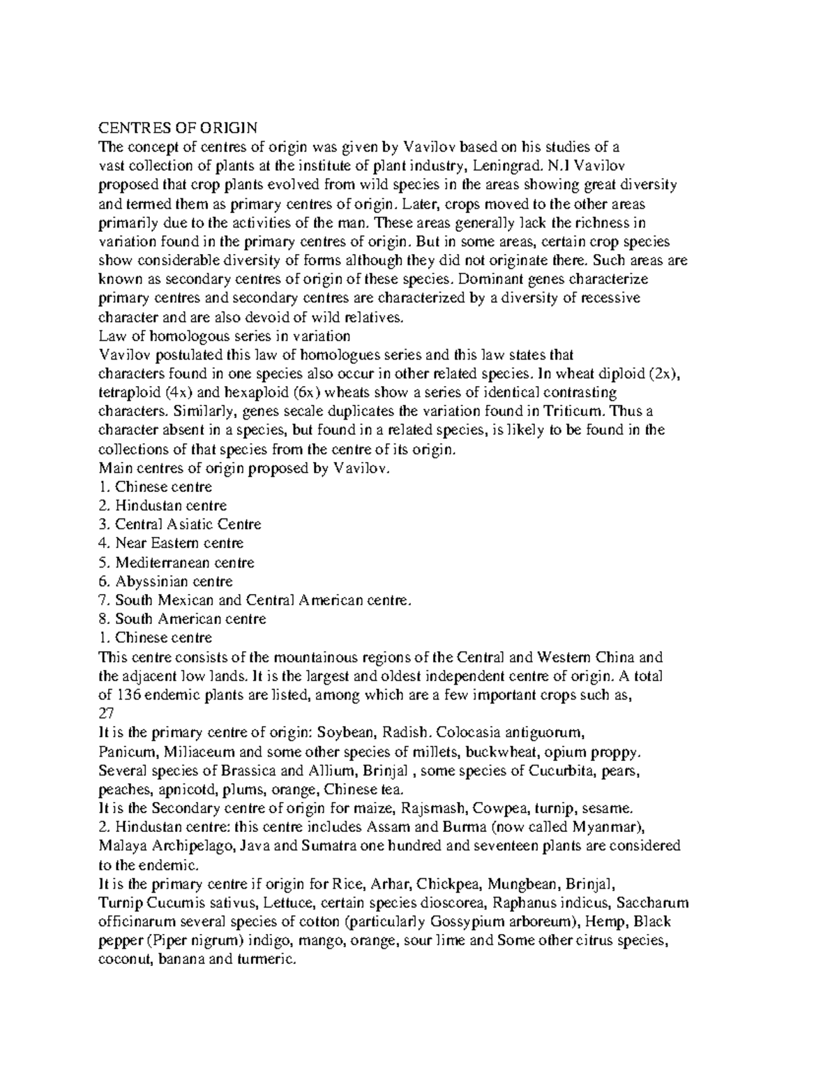 Centres OF Origin - CENTRES OF ORIGIN The concept of centres of origin ...