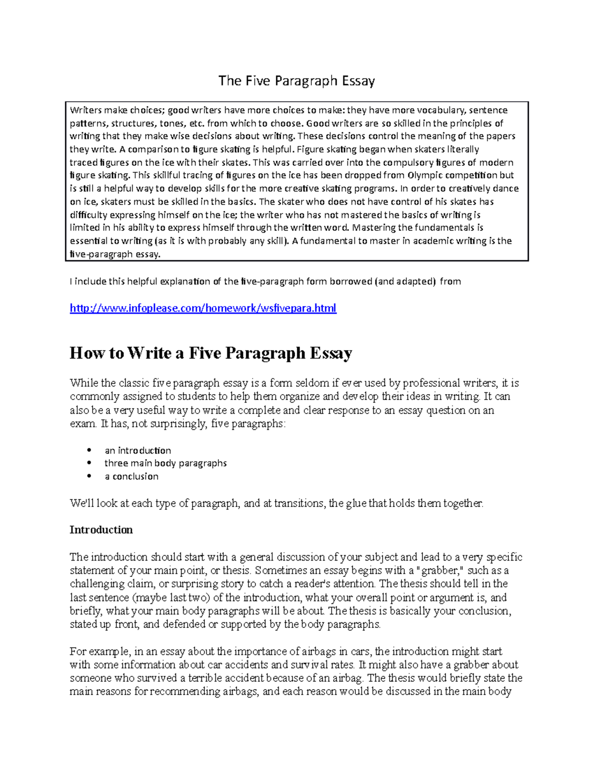 The Five Paragraph Essay - The Five Paragraph Essay Writers make ...