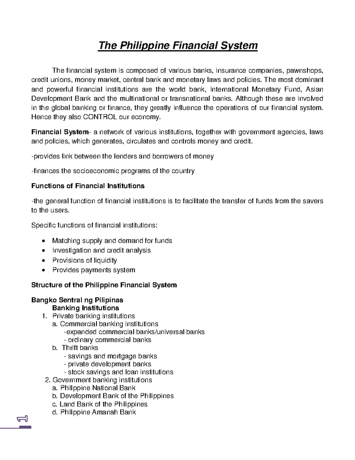 Monetary Compiled Materials - The Philippine Financial System The ...