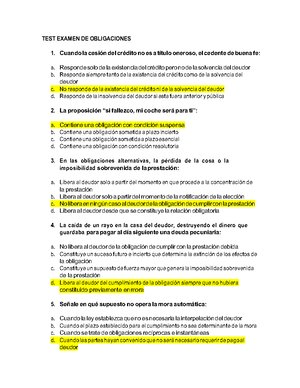 Cuestionario Tipo Test Derecho de Obligaciones - ULPGC - Studocu