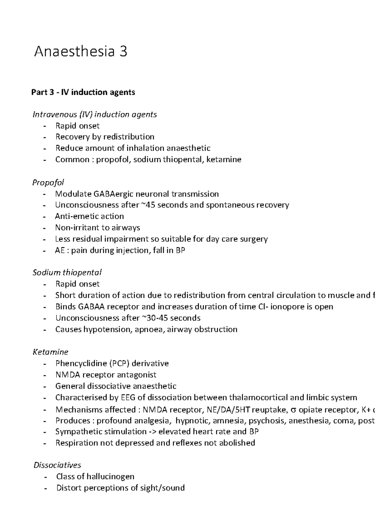 Anaesthesia 3 - Part 3 - IV induction agents - Part 3 - IV induction ...