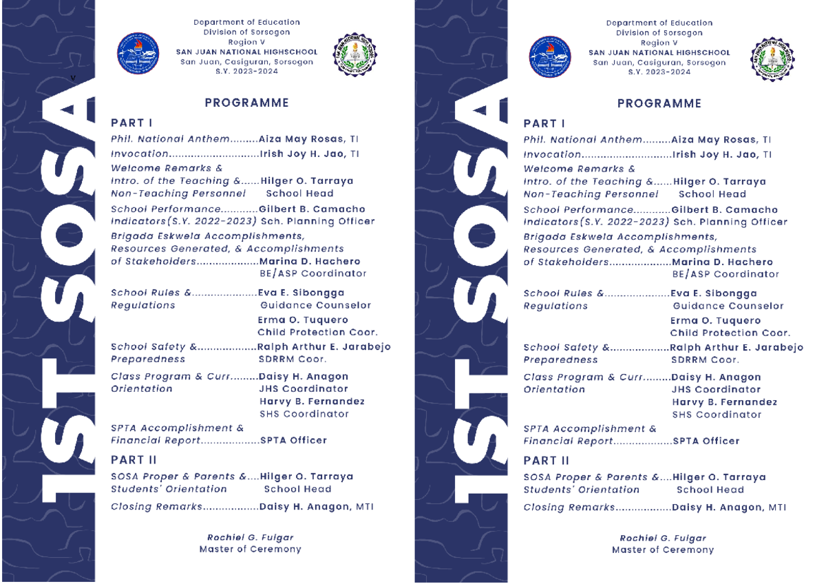 1ST SOSA - State of the Nation Address Program sample for coordinators ...