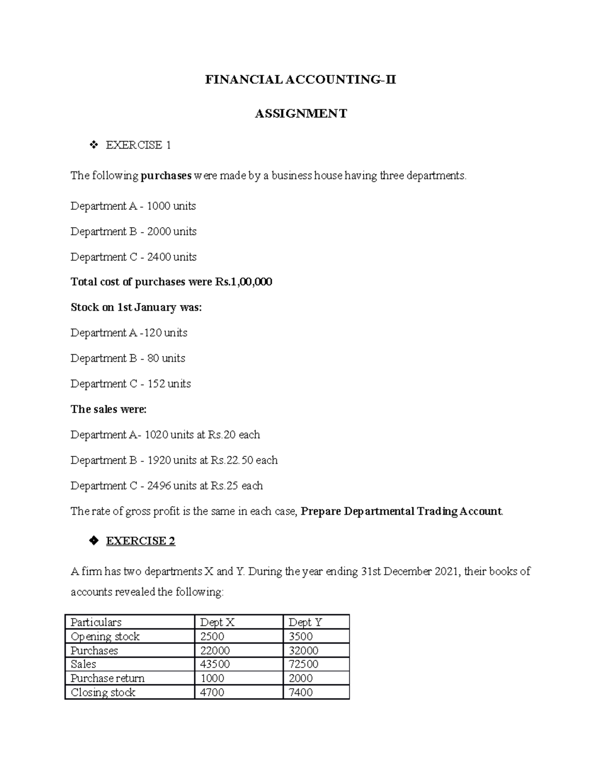 Assignment-Departmental acs - FINANCIAL ACCOUNTING-II ASSIGNMENT ...