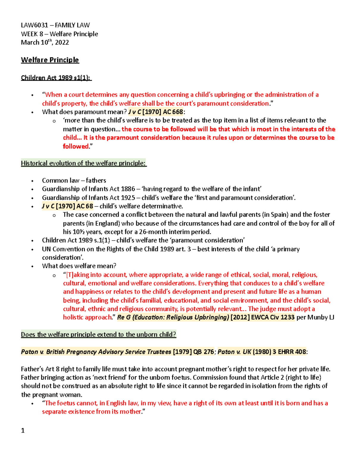 (Fam)Week 8 - Welfare Principle - WEEK 8 – Welfare Principle March 10th ...