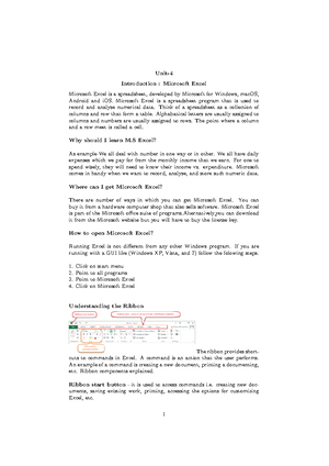 Excel Training - Level 1 - Microsoft EXCEL Training Level 1 Introduction In this introductory ...