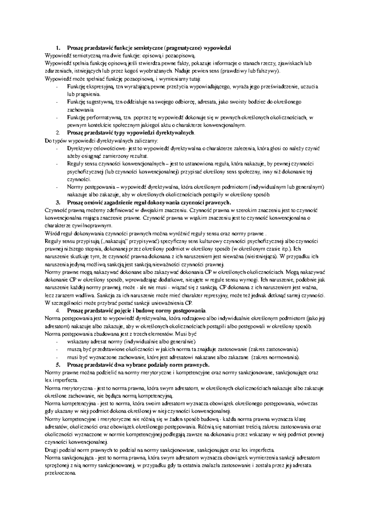 Prawoznawstwo egzamin zadania opisowe - Proszę przedstawić funkcje semiotyczne (pragmatyczne ...