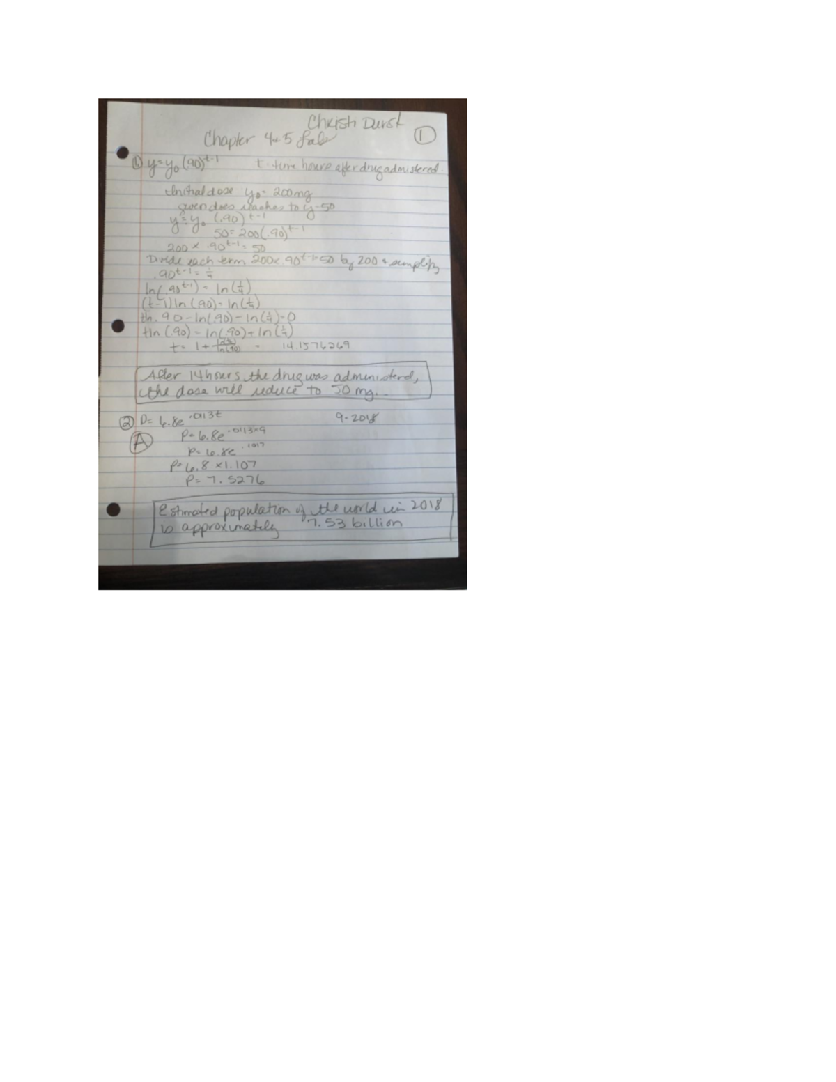 Math Lab 4 and 5 - Chkisti Durst Chapter fall I t time houre after ...