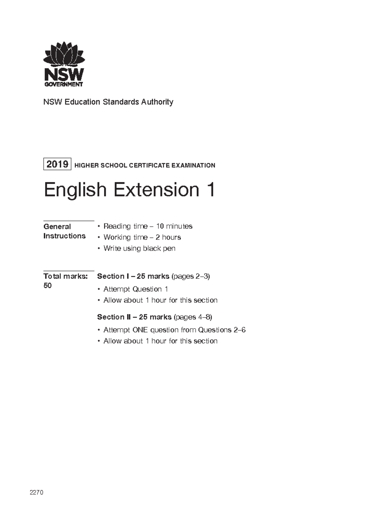 2019 hsc english extension 1 practice paper - NSW Education Standards ...