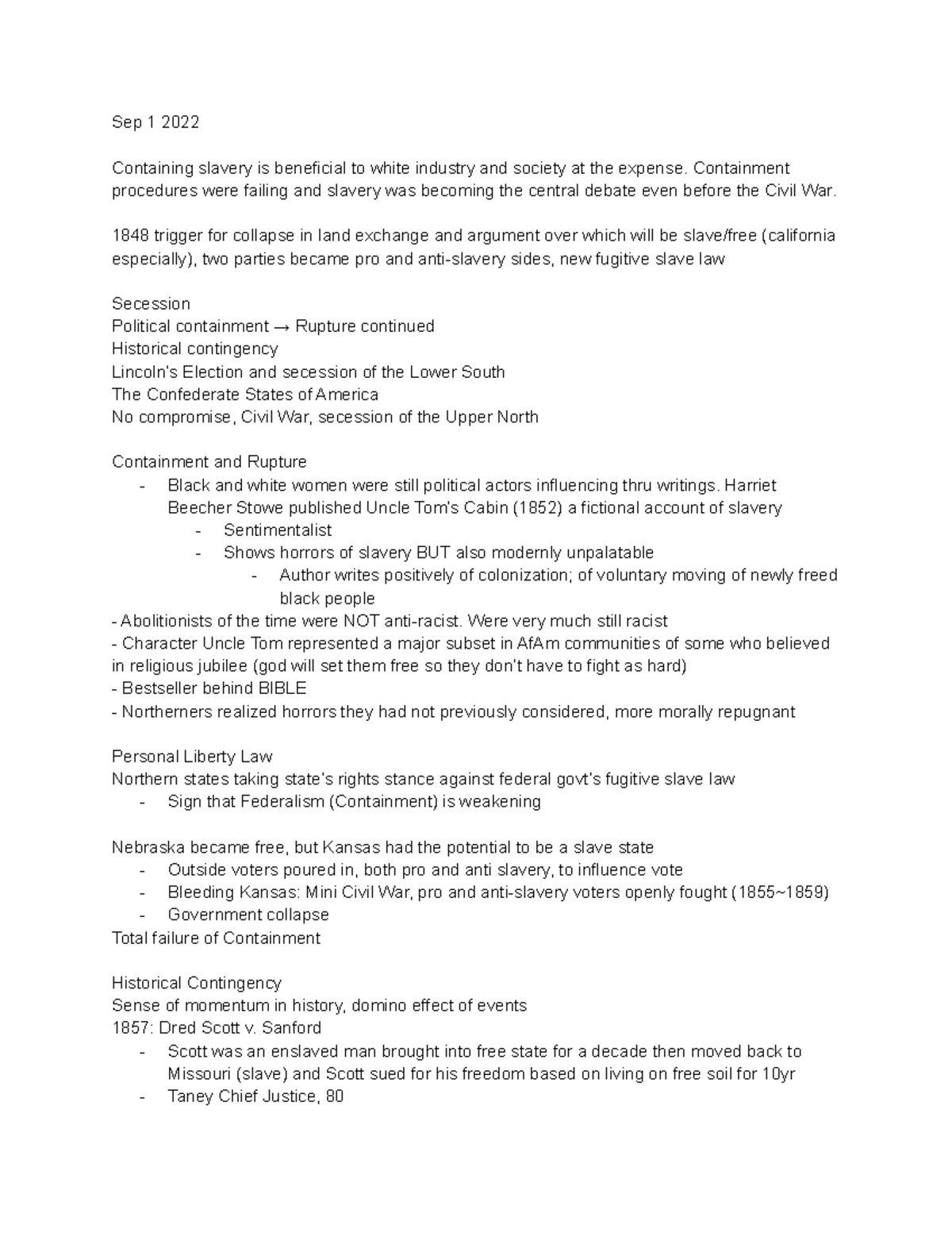 Hist 348 N - Class lecture notes for American Civil War and ...