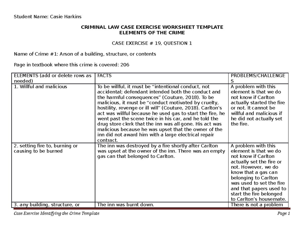 Criminal law case 19 #1 - Student Name: Casie Harkins CRIMINAL LAW CASE ...